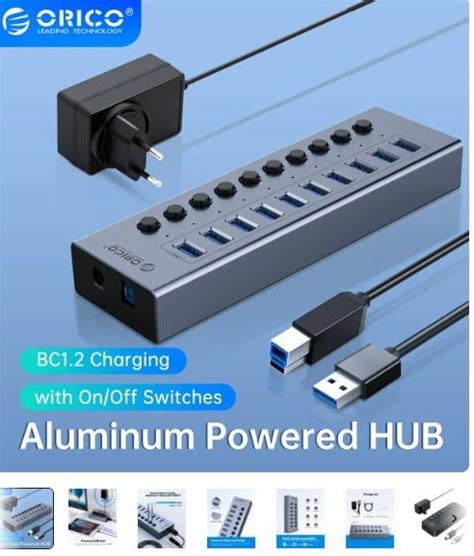 딜 Orico Usb30 허브 맥북 휴대 전화 태블릿 용 12v 전원 어댑터가있는 알루미늄 산업용 7 포트 스플리터 스플리트
