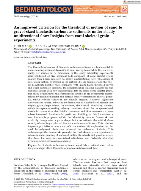 Pdf An Improved Criterion For The Threshold Of Motion Of Sand To