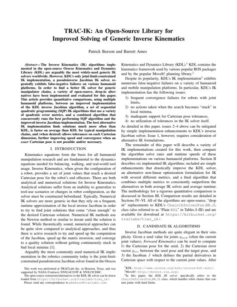 Pdf Trac Ik An Open Source Library For Improved Solving Of Generic Inverse Kinematics