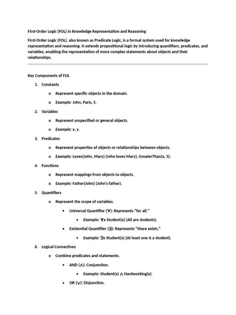 first order logic fol in knowledge representation and reasoning pdf