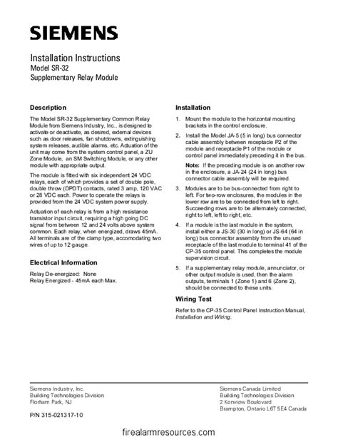 Siemens Sr 32 Supplementary Relay Module Instruction Manual
