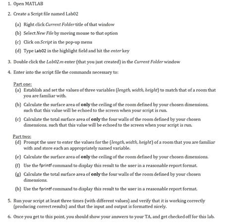 Solved 1 Open Matlab 2 Create A Script File Named Lab02