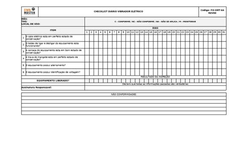 Fo Smt 64 Checklist Diário Vibrador Elétrico Pdf