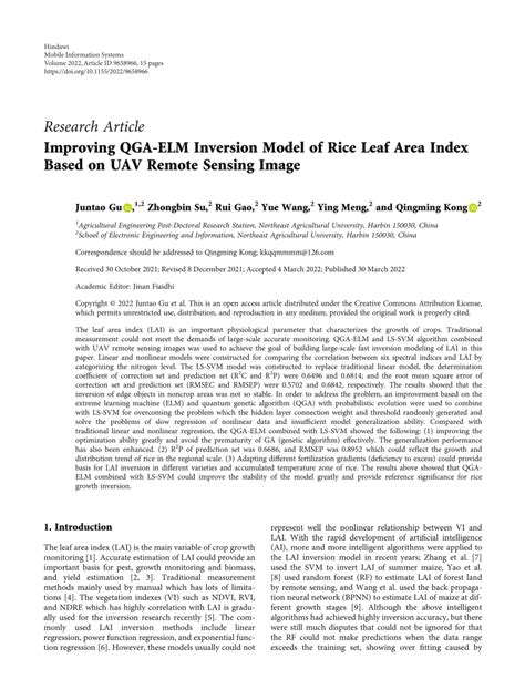 Pdf Improving Qga Elm Inversion Model Of Rice Leaf Area Index Based