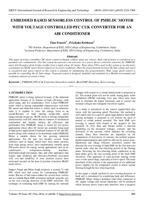 Pdf Embedded Based Sensorless Control Of Pmbldc Motor With Voltage