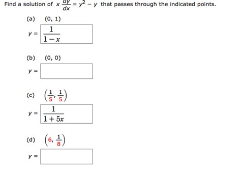 Solved Find A Solution Of X Dy Dx Y 2 Y That Passes