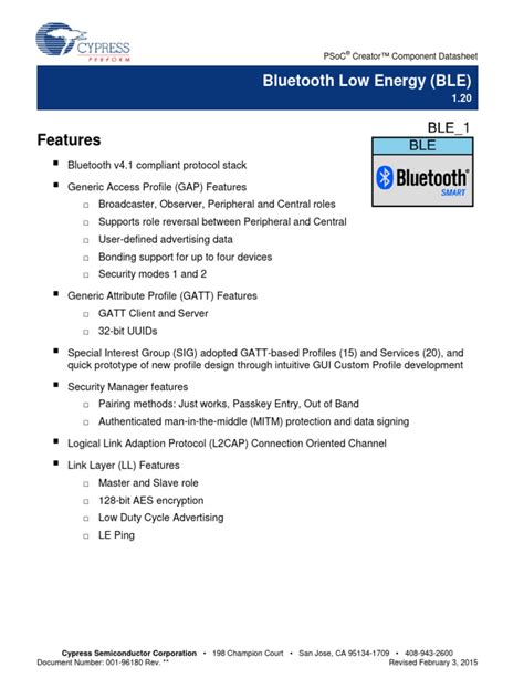 Infineon Component Ble V1 20 Software Module Datasheets V03 66 En Pdf Bluetooth Computing