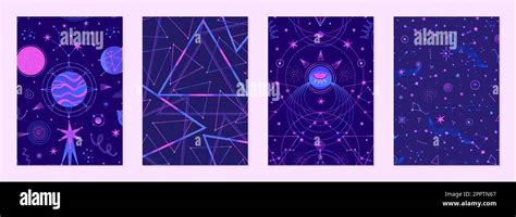Set Of Vector Illustrations Of Abstract Celestial Bodies Constellations Stars Planets Space