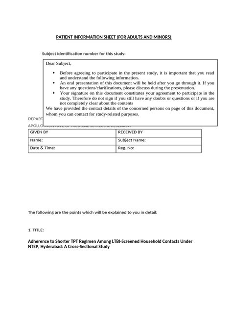 Patient Information Sheet Pdf Tuberculosis Health Sciences