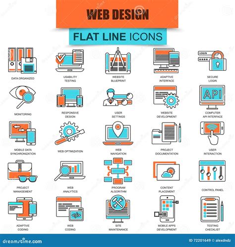 set of thin line icons web design and development stock vector