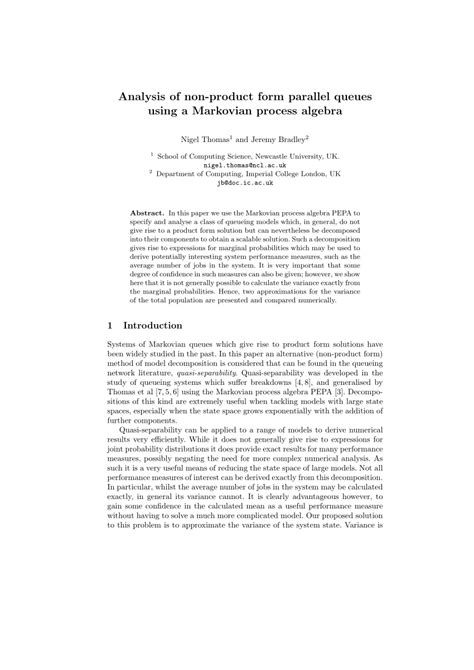 Pdf Analysis Of Non Product Form Parallel Queues Using Markovian