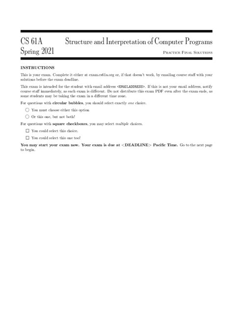 Fillable Online Inst Eecs Berkeley Cs61a Orgexamsu21CS 61A Structure And Interpretation Of