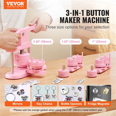 Vevor 3 In 1 Button Maker 1 1 25 2 28 Inch 25 32 58mm Pin Maker 300pcs Button Parts Button