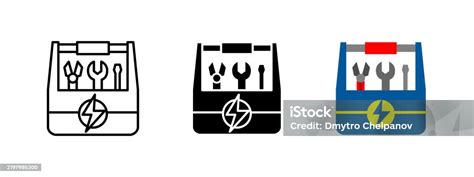 도구 상자 전기 기사 아이콘입니다 전기 수리 벡터 그림입니다 유지 보수 서비스 기호입니다 펜치 렌치 및 스크루드라이버 표시가 있는 작업 키트 전력 안전 산업 개념 건설