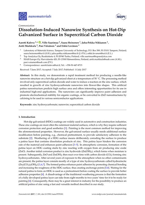 pdf dissolution induced nanowire synthesis on hot dip galvanized
