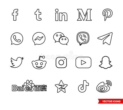 Social Network Icon Set Of Outline Types Isolated Vector Sign Symbols Icon Pack Editorial