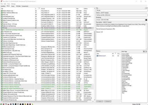 my big dumb load order for oblivion via wrye bash weird stuff afk mods