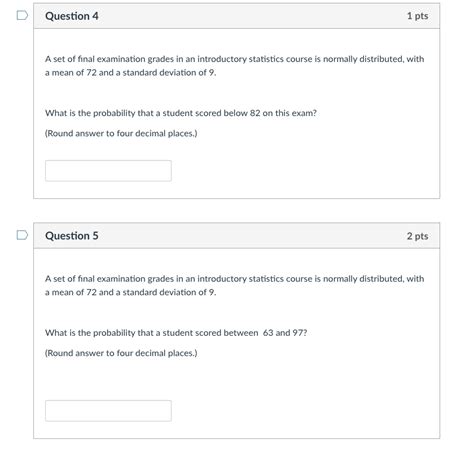 solved question 4 1 pts a set of final examination grades in