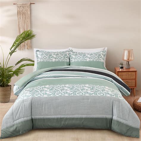 Patchwork Comforter Set Queen Size Sage Green Comforter Stripe