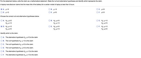 Solved For The Statement Below Write The Claim As A