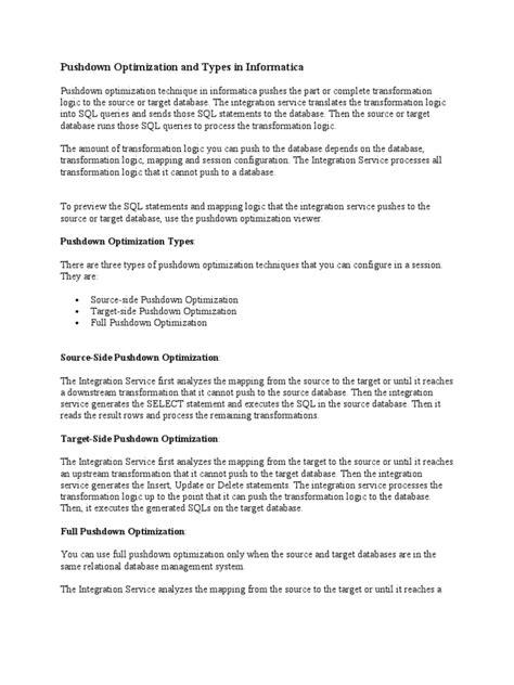 Pushdown Optimization And Types In Informatica Download Free Pdf