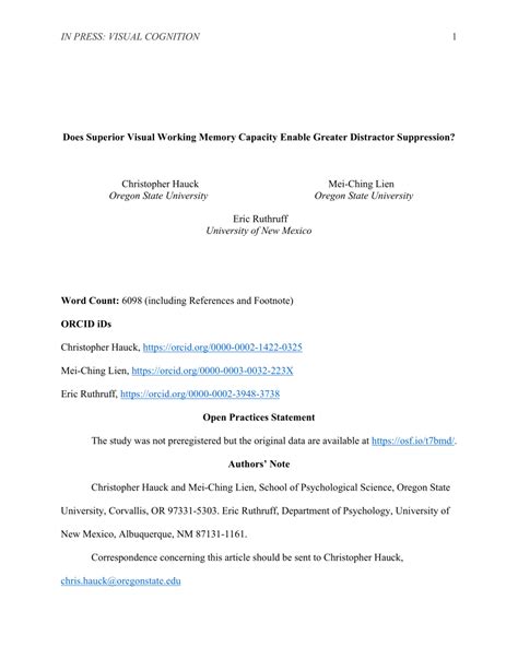 Pdf Does Superior Visual Working Memory Capacity Enable Greater Distractor Suppression