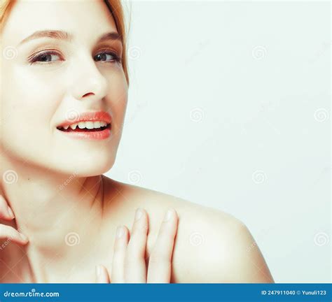 Young Sweet Ginger Woman Close Up Isolated On White Background Perfect