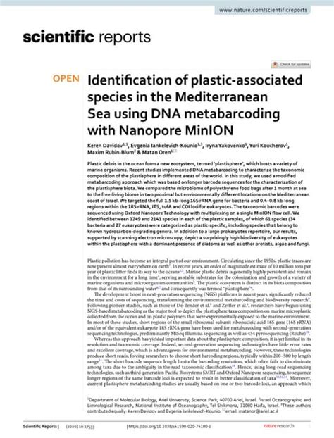 2020 Identification Of Plastic Associated Species In The Mediterranean Sea Using Dna