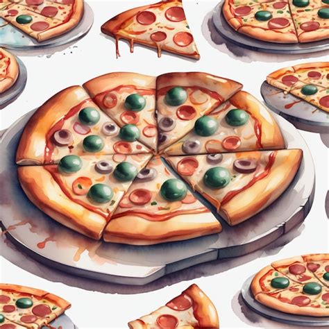 Premium Photo A Drawing Of A Pizza With Different Toppings On It