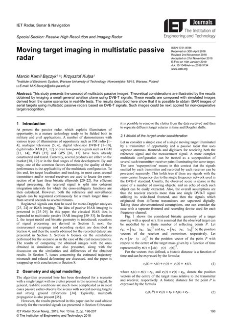 Pdf Moving Target Imaging In Multistatic Passive Radar