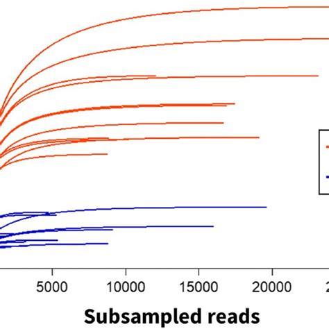Rarefaction Curves For All 22 Samples Produced By The Rarecurve Command