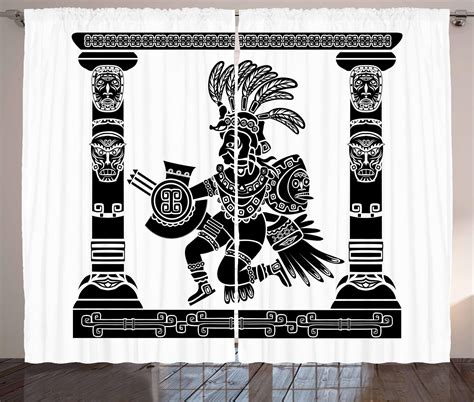 Ambesonne Aztec Curtains 2 Panel Set Monchrome Man 108 X 96 White