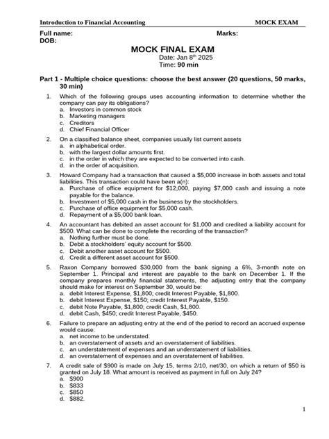 Famock Final Exam Pdf Debits And Credits Equity Finance