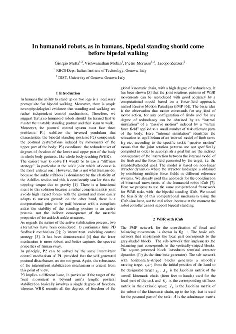 Pdf In Humanoid Robots As In Humans Bipedal Standing Should Come