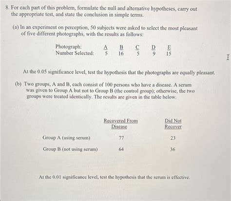 solved 8 for each part of this problem formulate the null