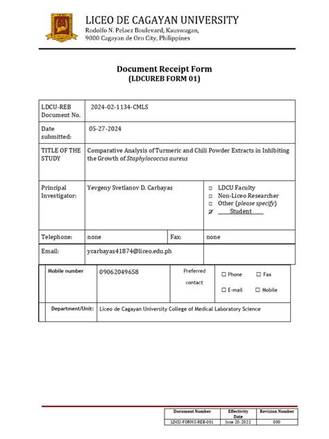 Ldcu Forms Reb 001 Document Reciept Form 01 Pdf
