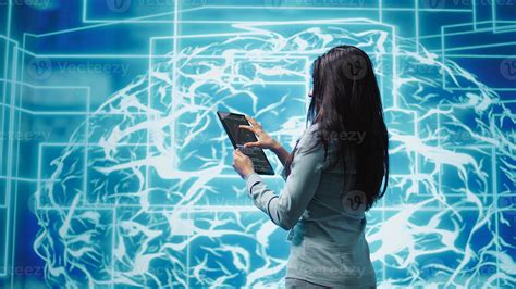 computer scientist using artificial intelligence computing simulating