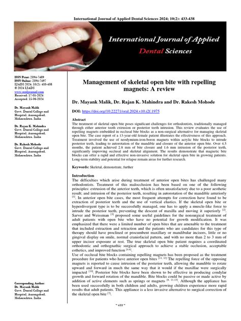 Management Of Skeletal Open Bite With Repelling Magnets A Review Pdf