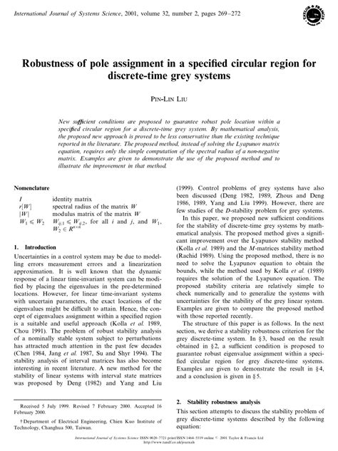 Pdf Robustness Of Pole Assignment In A Specified Circular Region For