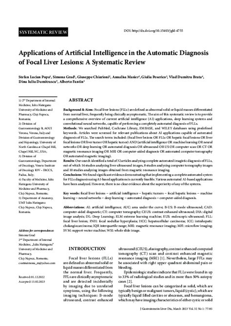 Pdf Applications Of Artificial Intelligence In The Automatic Diagnosis Of Focal Liver Lesions