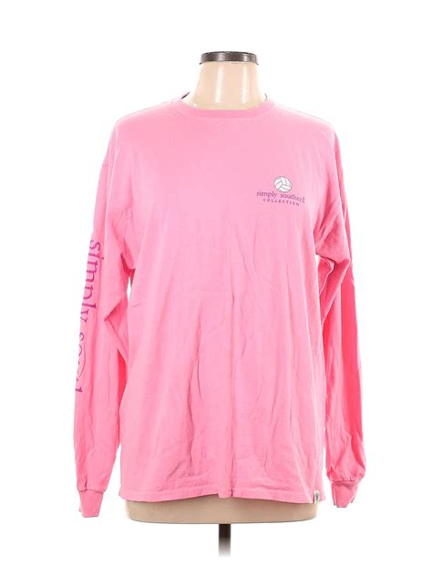 Simply Southern 100 Cotton Graphic Solid Pink Long Sleeve T Shirt Size