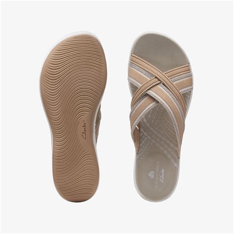 Womens Mira Isla Sand Combination Texture Sliders Flat Sandals Clarks