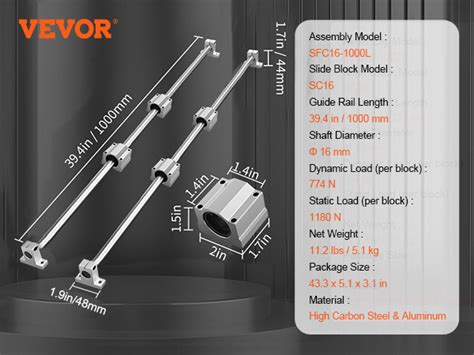 Vevor Linear Guide Rail Set Sfc16 1000mm 2 Pcs 394 In1000 Mm Sfc16