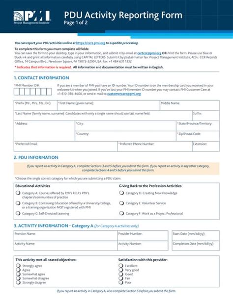 pdu activity reporting form pdf
