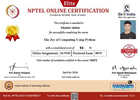 Python Programming Nptel Achievement Lifelonglearning Gratitude