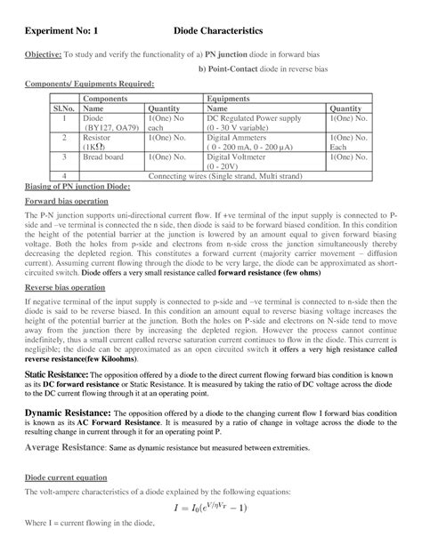 Basic Electronics Experiments LAB DIODE CHARACTERISTICS Electornic Devices Electrical Studocu