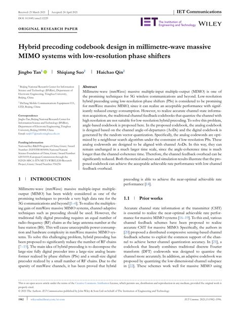 pdf hybrid precoding codebook design in millimetre‐wave massive mimo