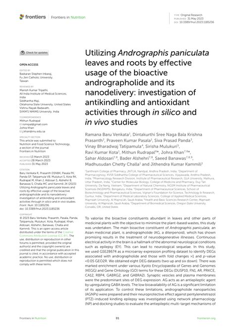 Pdf Utilizing Andrographis Paniculata Leaves And Roots By Effective Usage Of The Bioactive