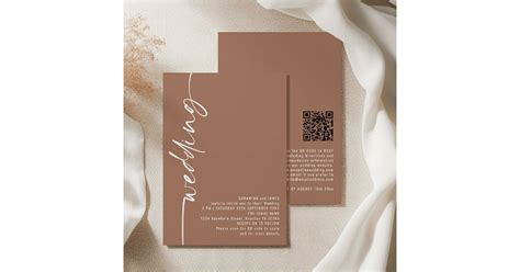 Classy Calligraphy Qr Code Soft Brown Wedding Invitation Zazzle