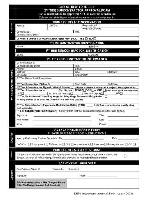 Fillable Online Subcontractor Approval Form New York City Department
